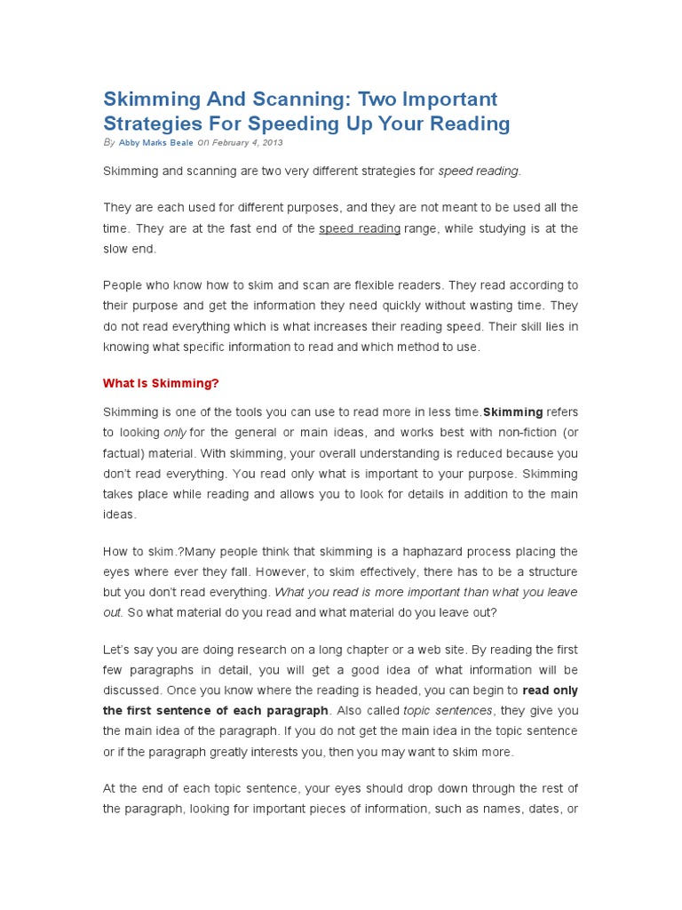 Skimming and Scanning | PDF | Speed Reading | Cognition