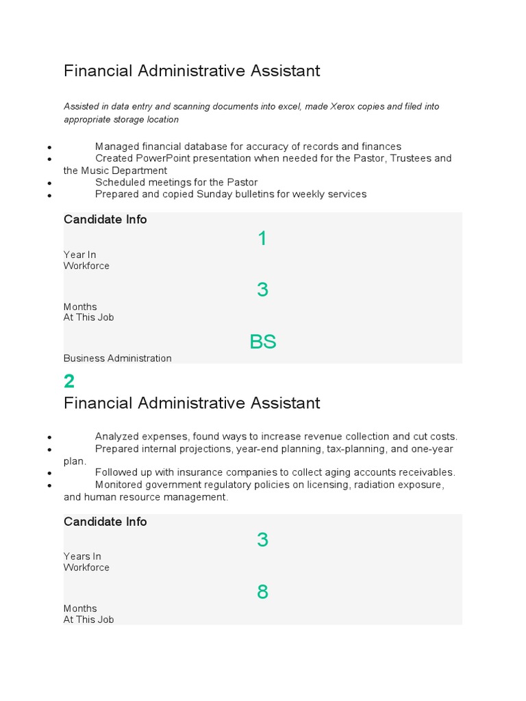 Financial Administrative Assistant | PDF | Quick Books | Bookkeeping