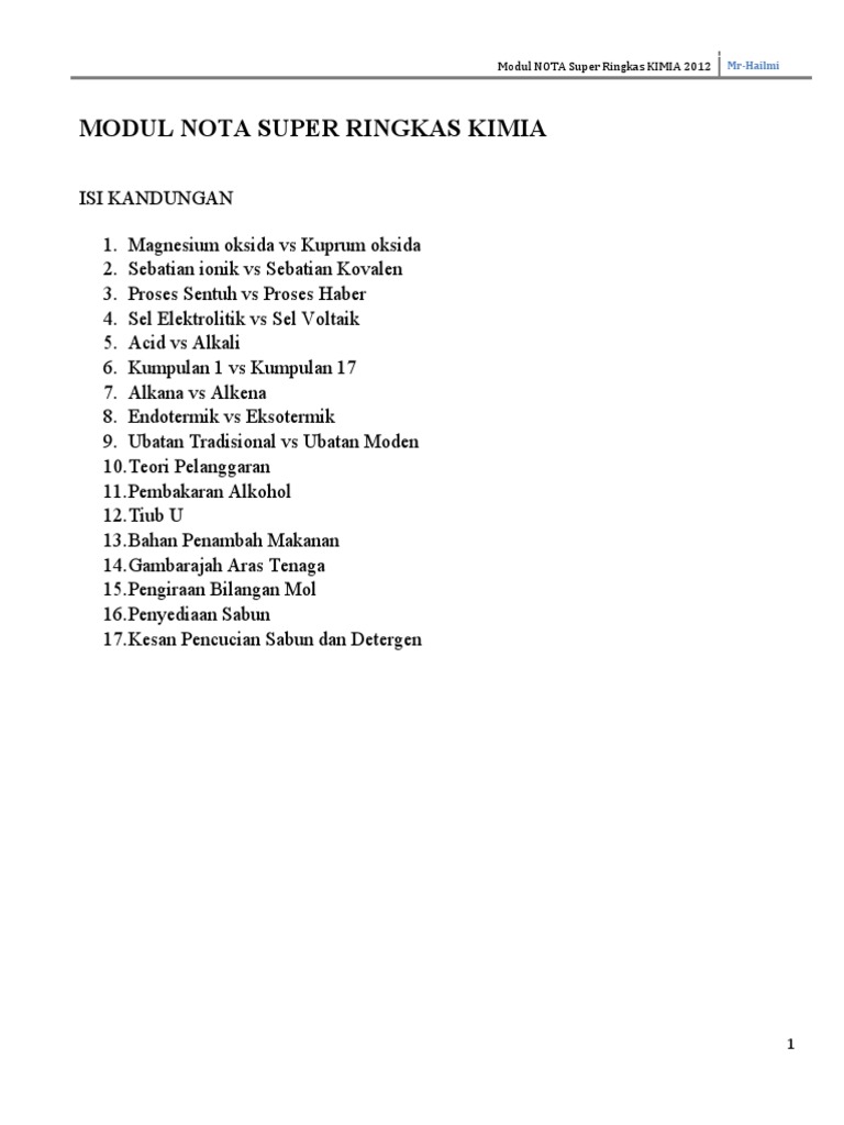 Nota Eksperimen Kimia SPM | PDF
