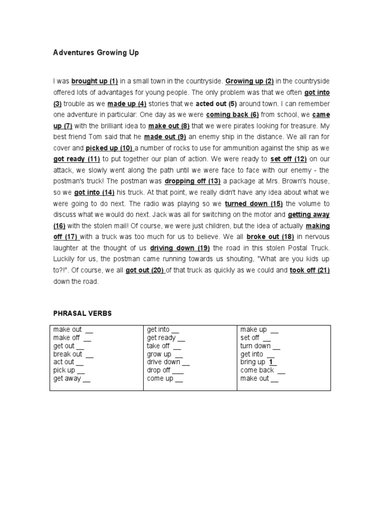 Phrasal Verbs - Adventures Growing Up | PDF | Business