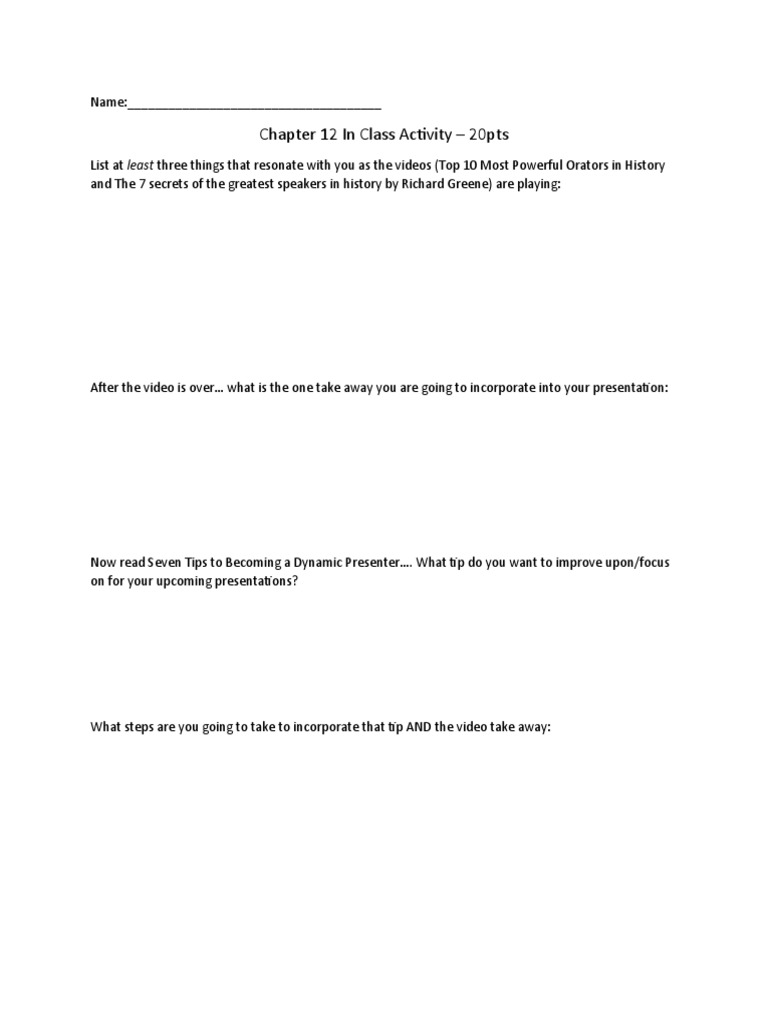 Chapter 12 Worksheet | PDF