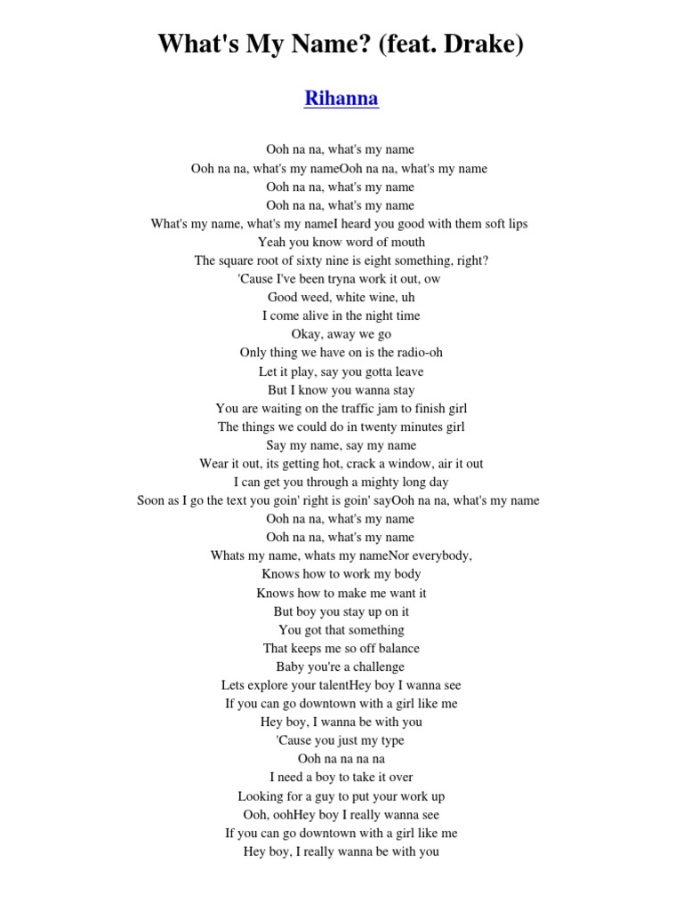 What's My Name - (Feat. Drake) - Rihanna Lyrics | PDF | Music Media ...
