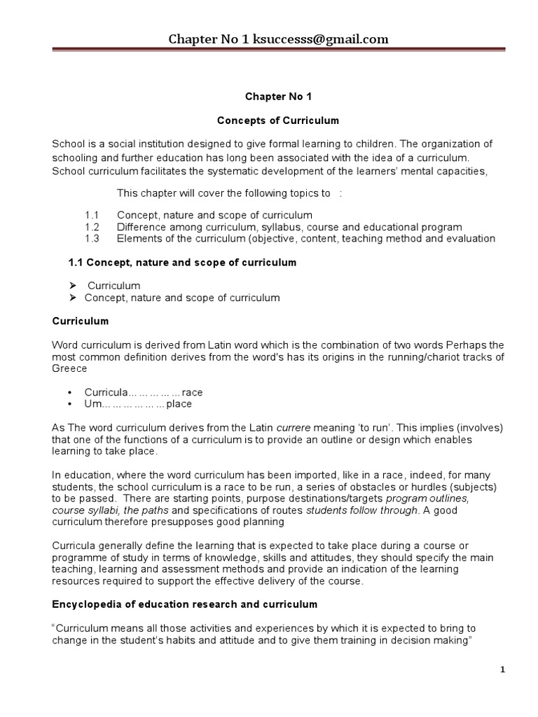 Chapter No 1 Concepts of Curriculum | PDF | Curriculum | Teaching Method
