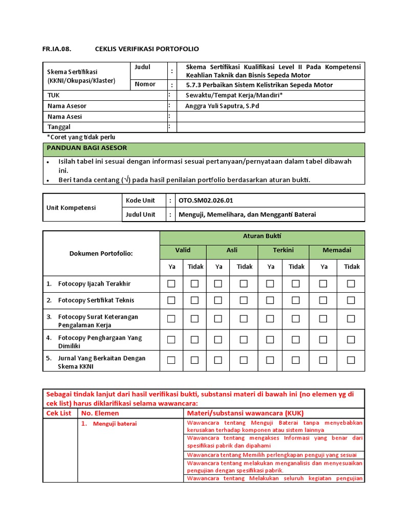 FR - Ia.08. Ceklis Verifikasi Portofolio | PDF | Bisnis
