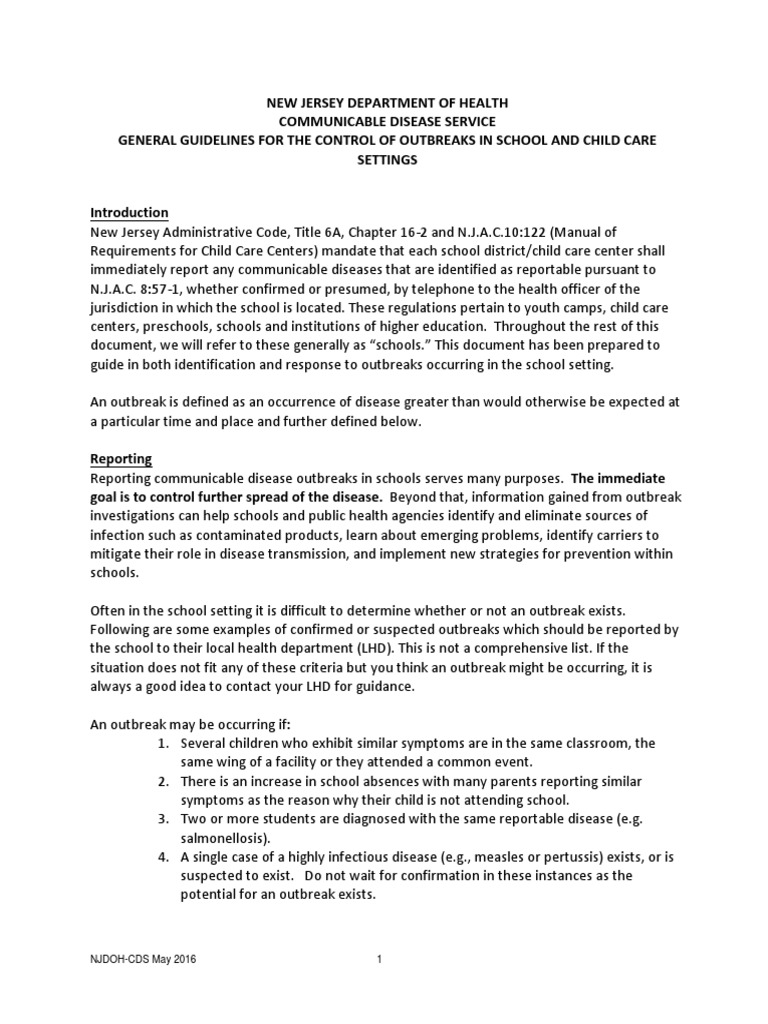 Njdoh School Exclusion Guidelines | PDF | Hand Washing | Infection