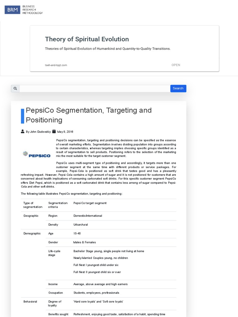 PepsiCo Segmentation, Targeting and Positioning - Research-Methodology ...