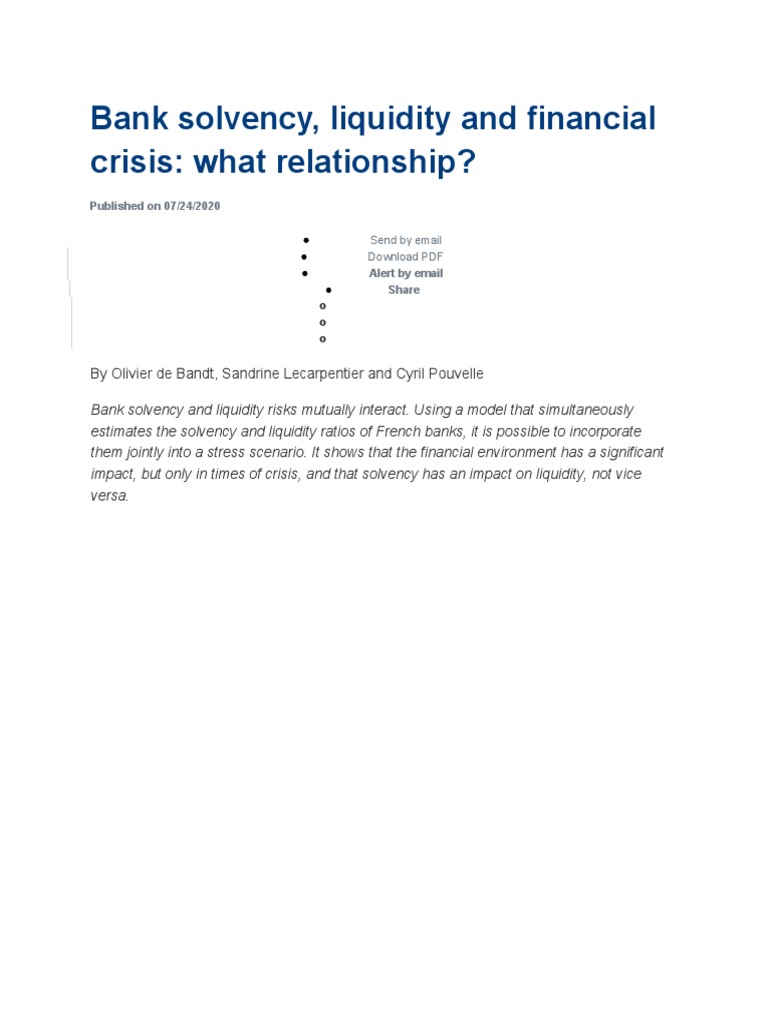 Bank Solvency, Liquidity and Financial Crisis: What Relationship? | PDF