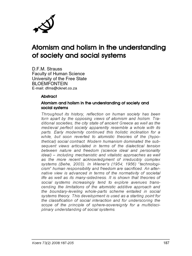 Atomism and Holism in The Understanding of Society and Social Systems ...