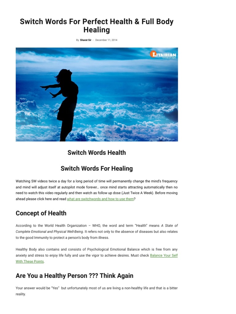 Switch Words for Perfect Health | PDF | Mind | Clinical Psychology