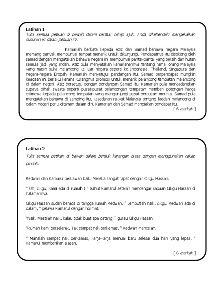 Latihan Cakap Ajuk & Cakap Pindah | PDF