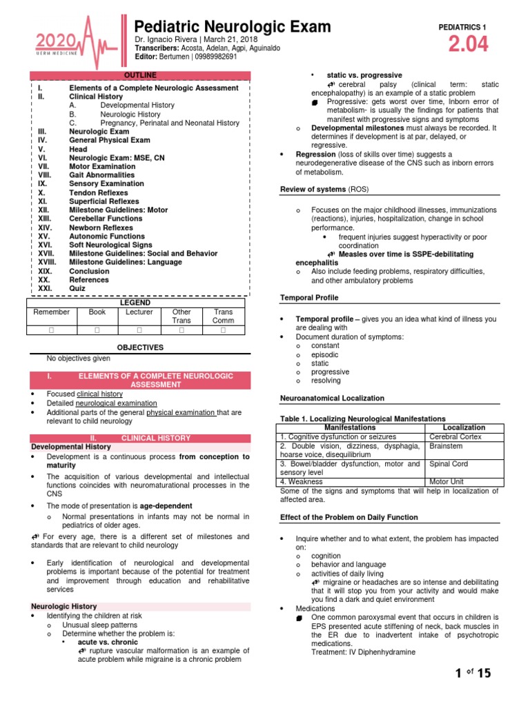 Pediatric Neurologic Examination Guide | PDF | Visual Acuity | Skull