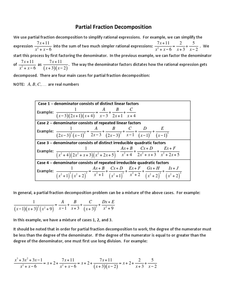 Partial Fraction Decomposition: X X X X X X X X X X X | PDF | Fraction ...