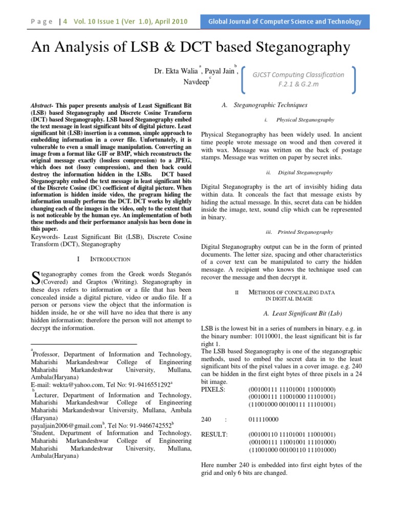 An Analysis of LSB & DCT Based Steganography | PDF | Data Compression | Signal Processing