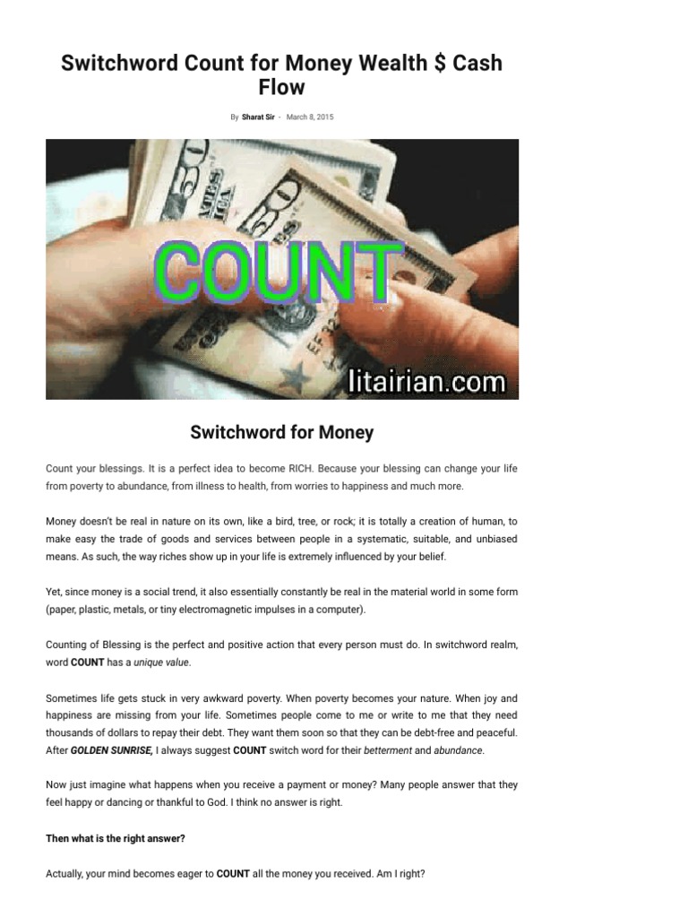 COUNT Switchword For Money Wealth Cash-Flow & Abundance | PDF | Money ...
