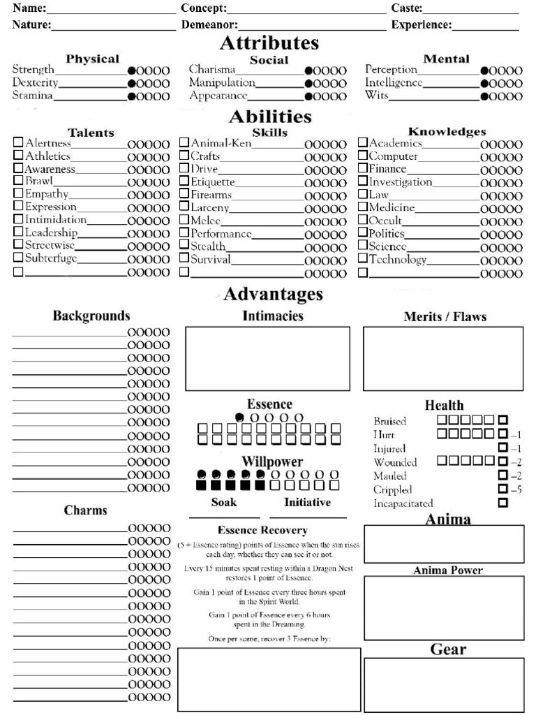 Exalted Vs World of Darkness Solar Interactive Character Sheet PDF | PDF