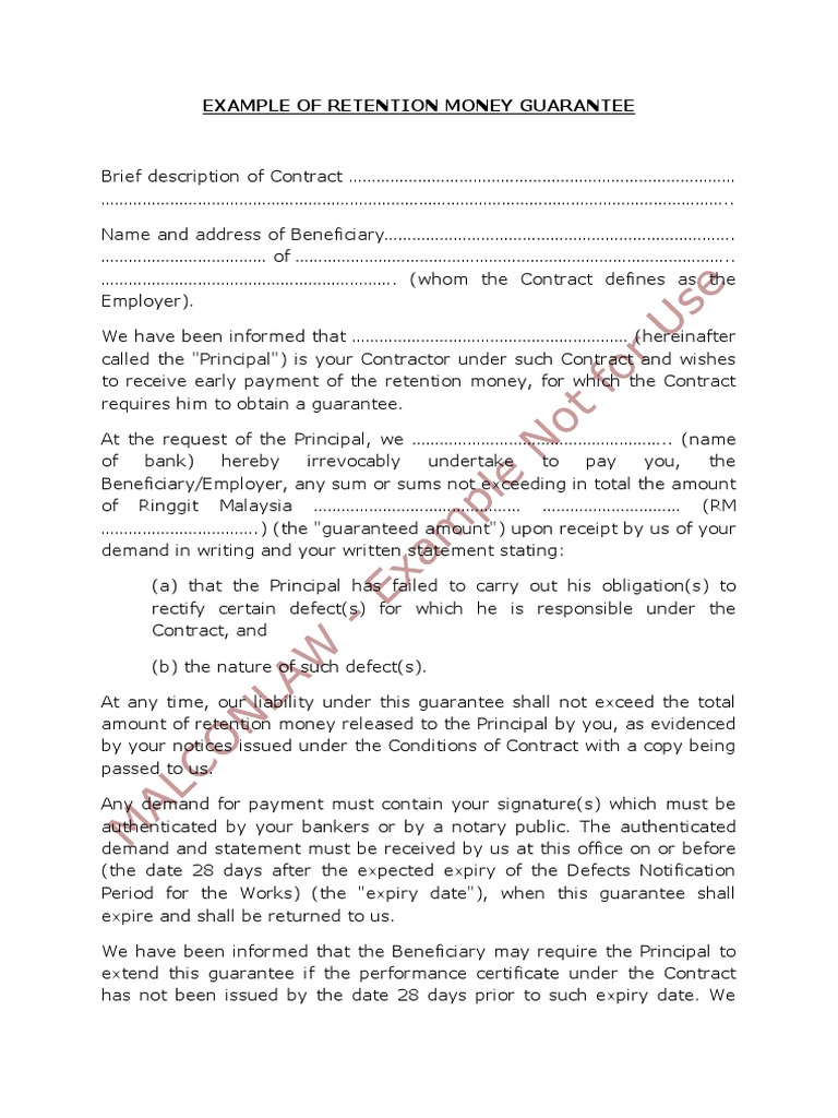 Example of Retention Money Guarantee | PDF | Finance & Money Management
