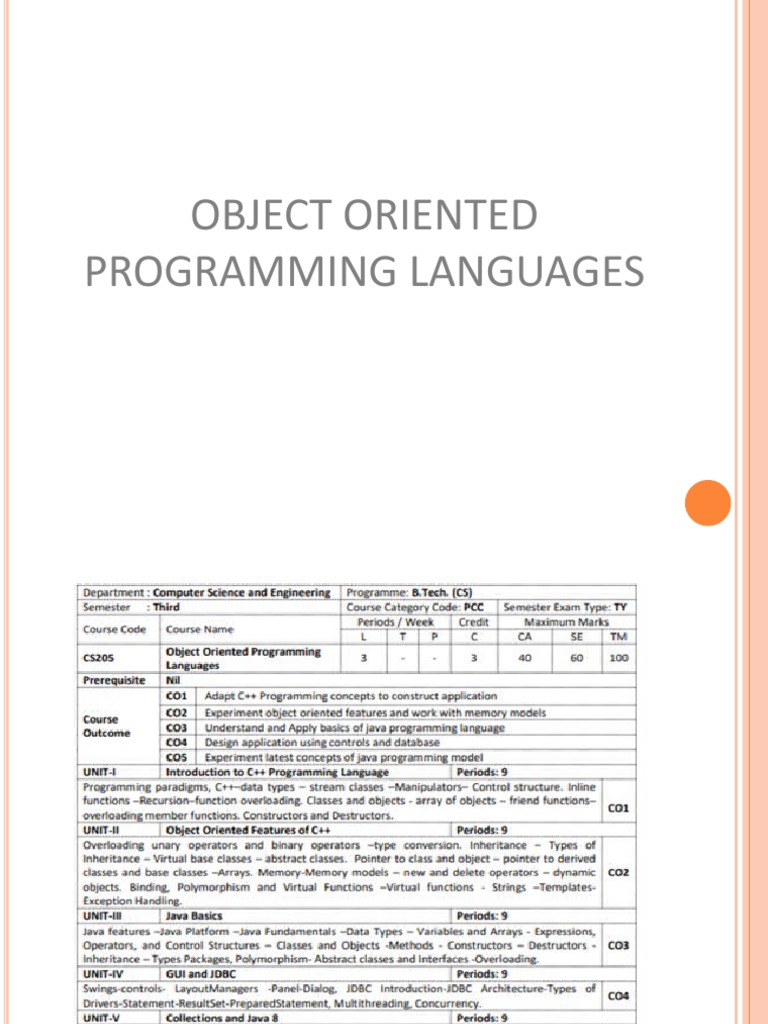Object Oriented Programming Languages | PDF | Programming Paradigms | Object Oriented Programming