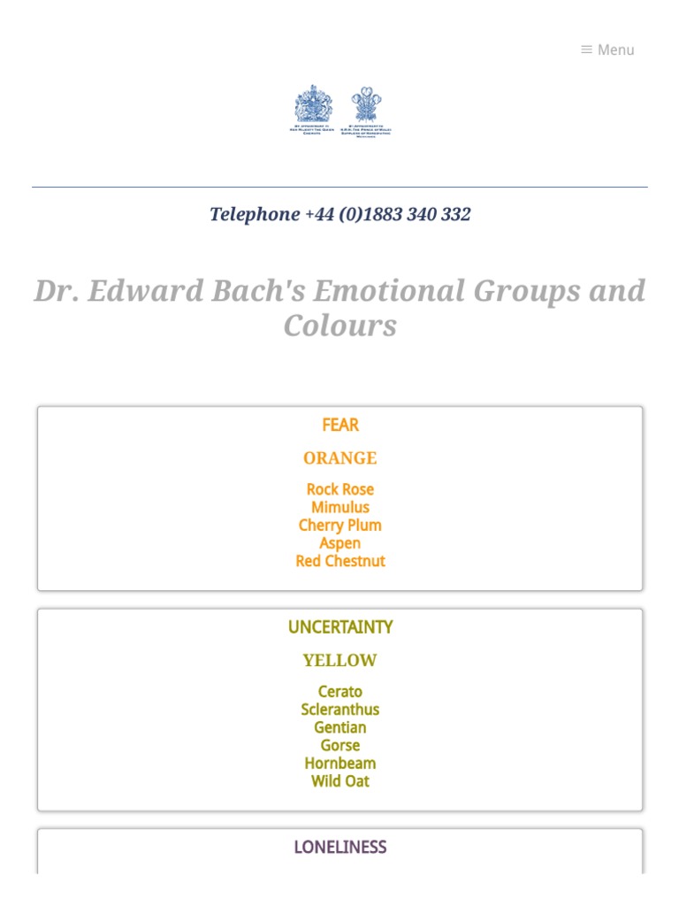 Dr. Edward Bach's Emotional Groups and Colours: Telephone +44 (0) 1883 ...