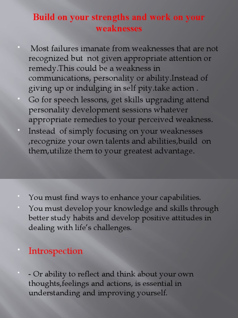 Taking Action: Overcoming Weaknesses through Self-Reflection, Skill ...