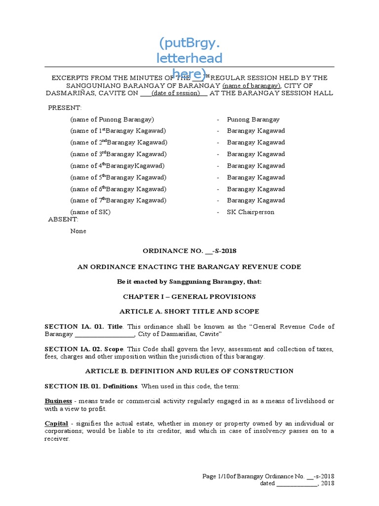 Barangay Revenue Code 2019 | PDF | Receipt | Taxes