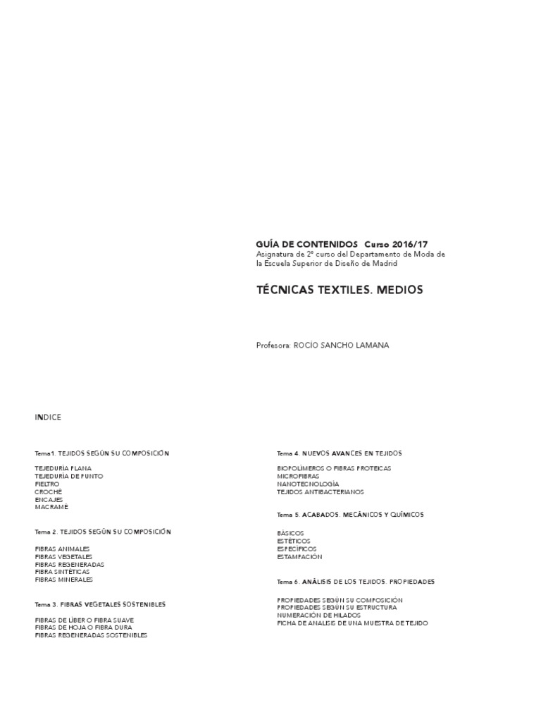 Guia de Contenidos Tecnicas Textiles Med PDF | PDF | Fibra sintética | Textiles