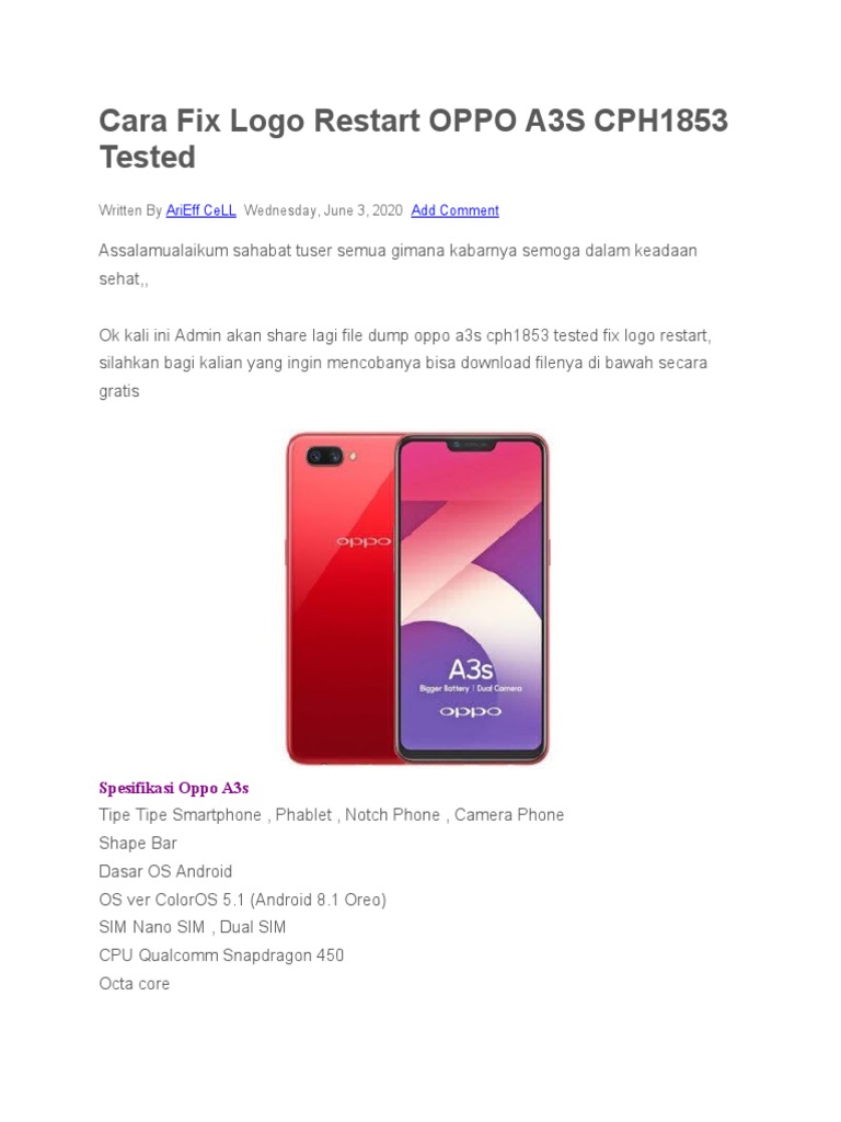 Cara Fix Logo Restart OPPO A3S CPH1853 Tested | PDF