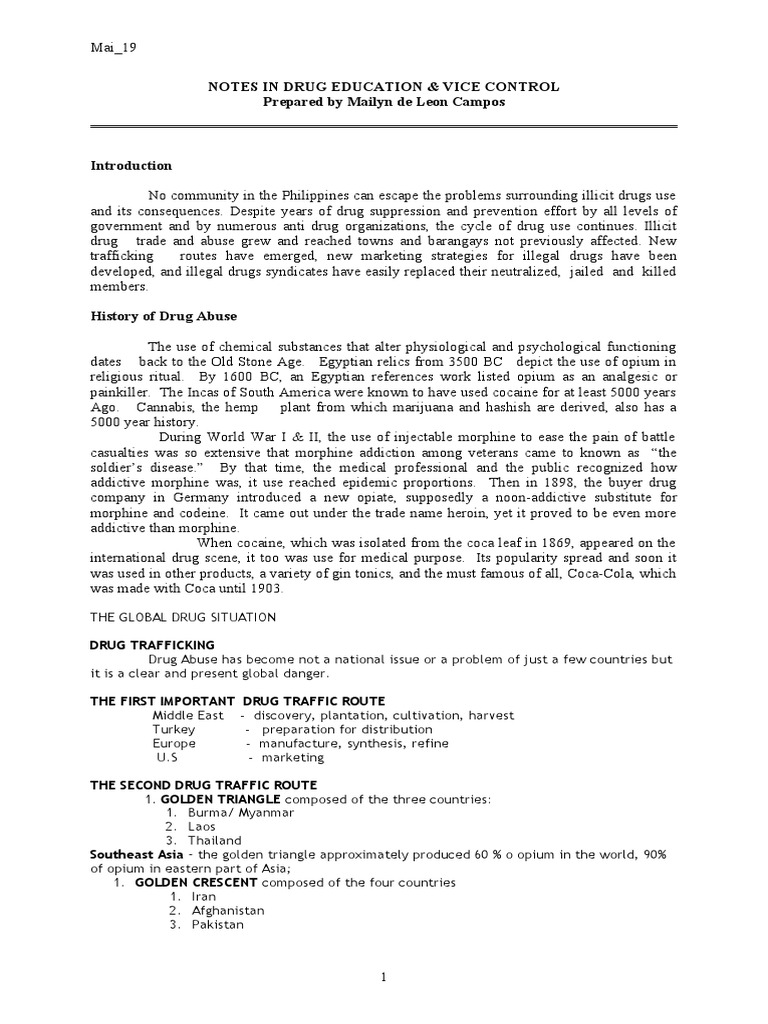 NOTES DRUG EDUCATION - For Class Discussion | PDF | Substance ...