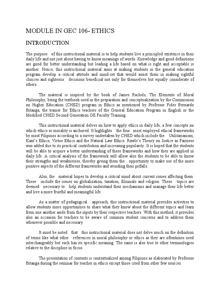 Module in Gec 106-Ethics | PDF | Free Will | Morality