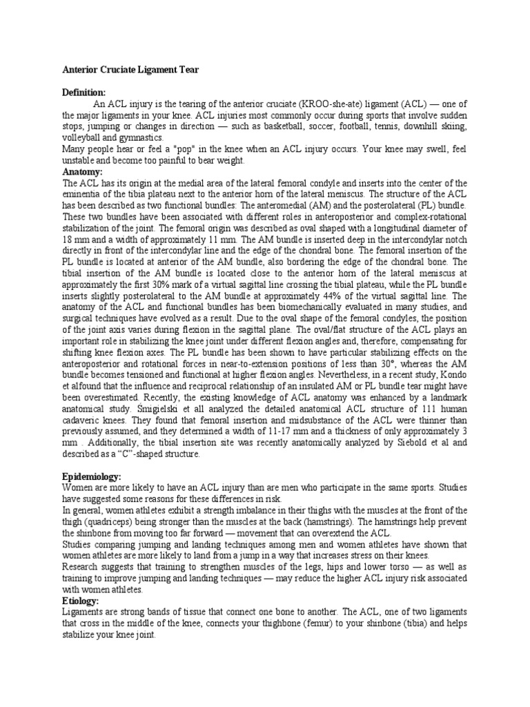 Anterior Cruciate Ligament Tear Definition | Download Free PDF | Knee ...