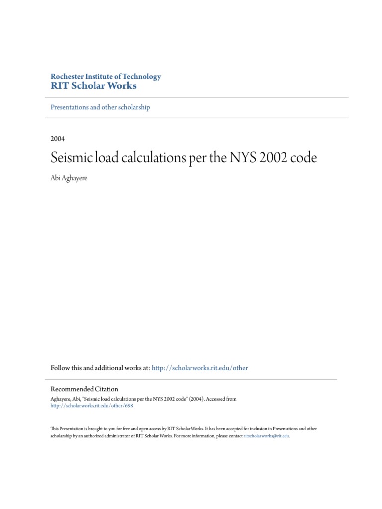 Seismic Load Calculations Per The NYS 2002 Code | PDF | Force | Truss