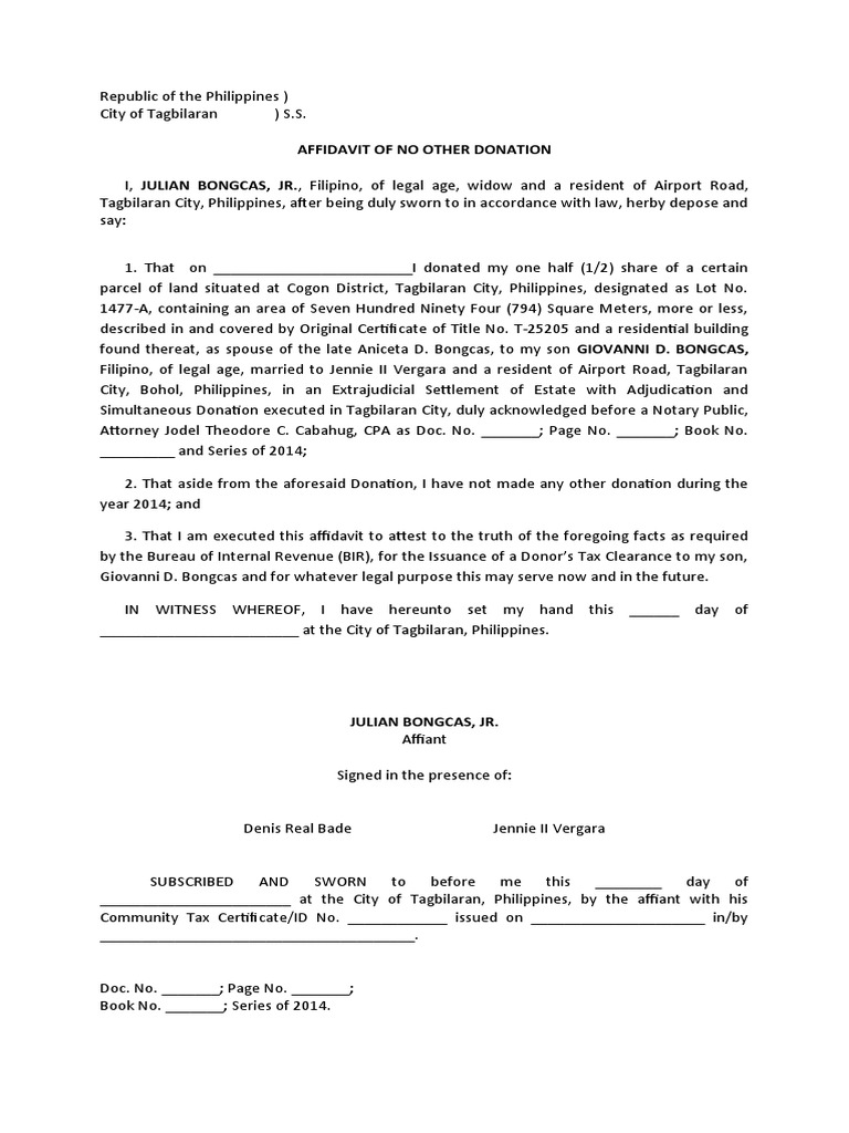 Affidavit (No Other Donation) | PDF | Affidavit | Philippines