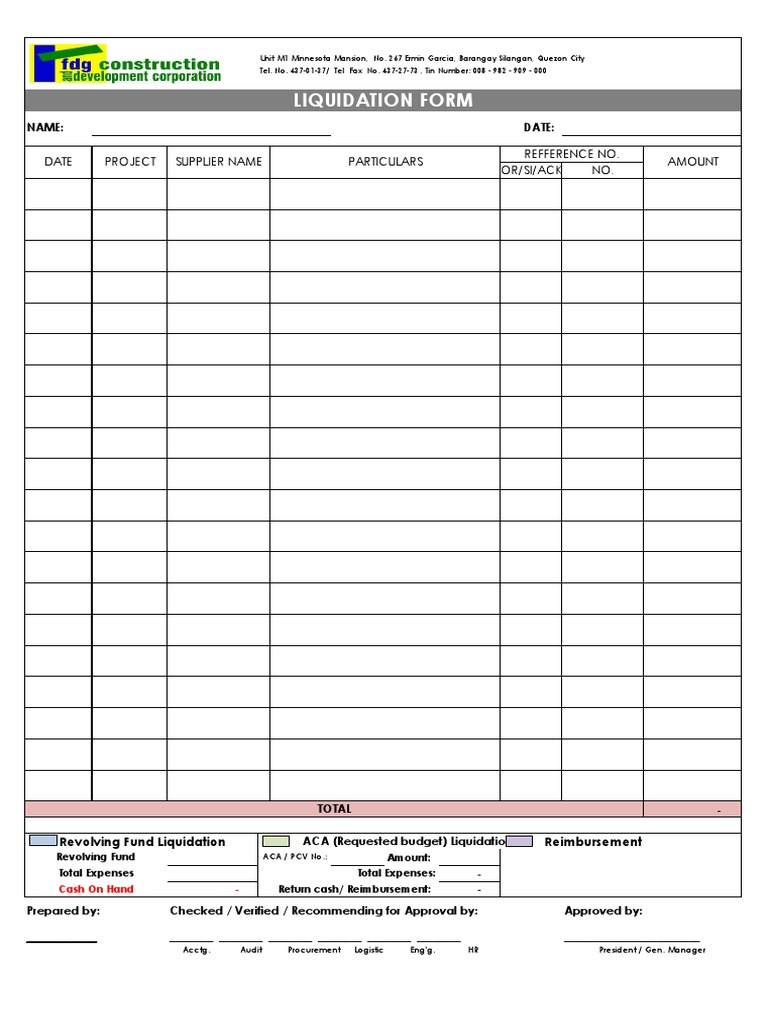 Liquidation Form: NO. Refference No. Date Project Particulars Or/Si/Ack ...