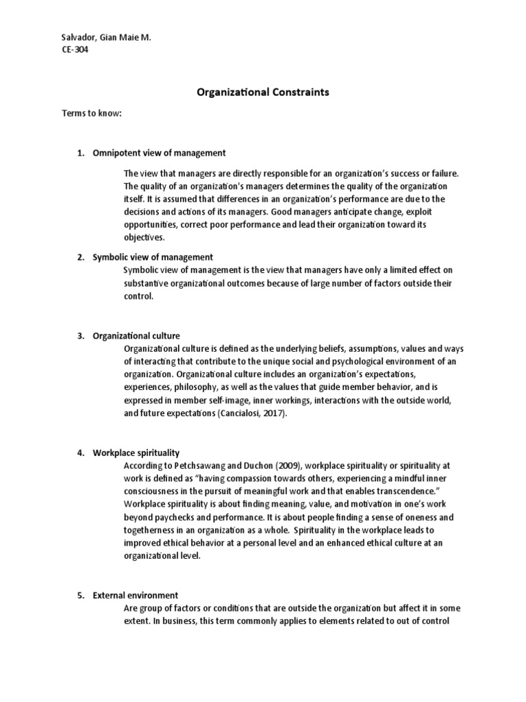 Organizational Constraints: 1. Omnipotent View of Management | PDF ...