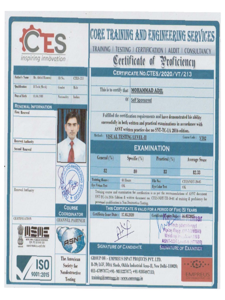 Mohammad Adil - Visual Testing (VT-NDT) | PDF