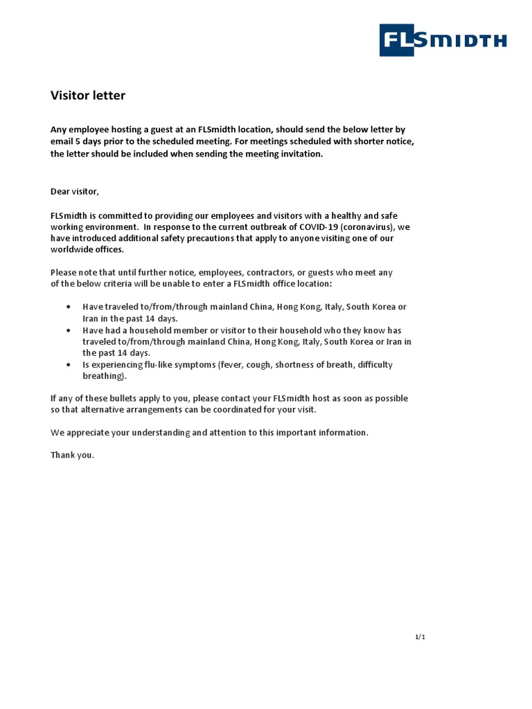 FLSmidth VisitorLetter March 4 2020 | PDF | Career & Growth | Business