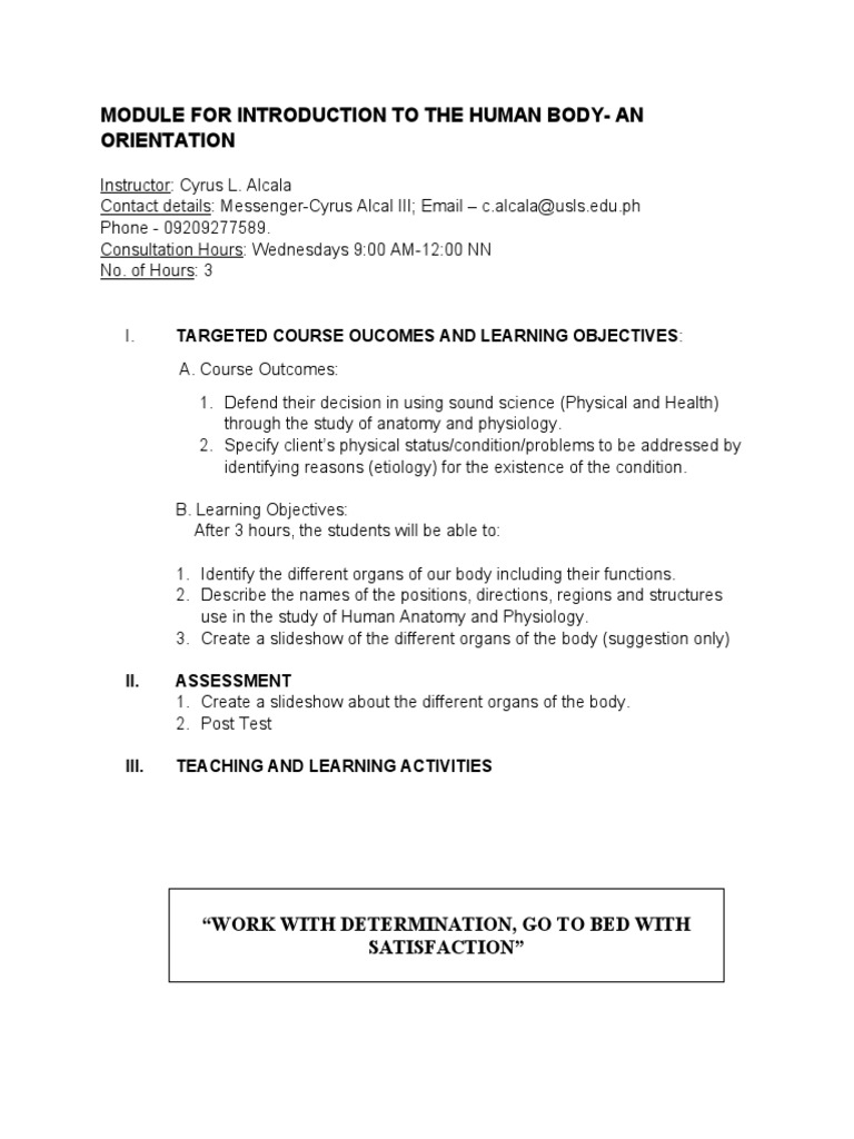 Module For A Human Body | PDF | Homeostasis | Human Body
