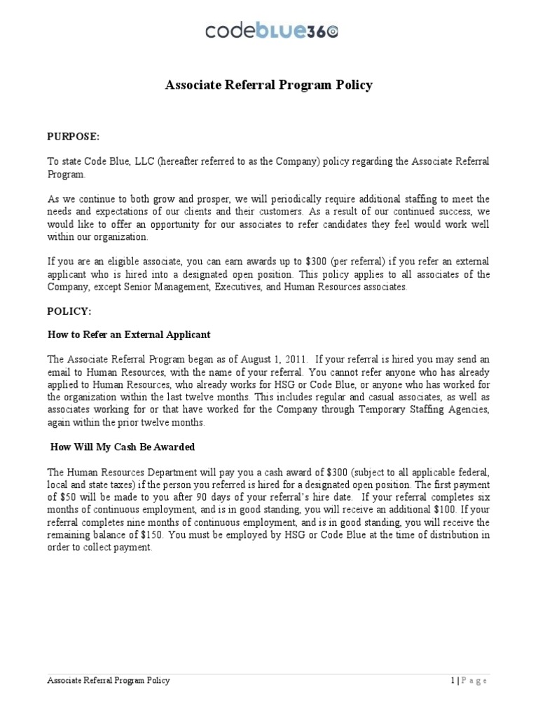 Associate Referral Program Policy | PDF | Human Resources | Employment