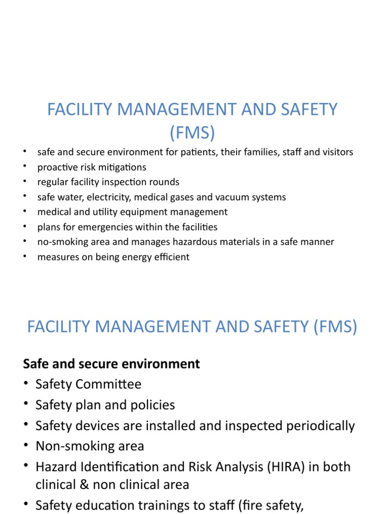 Facility Management and Safety (FMS) | PDF | Medical Record | Fire Safety