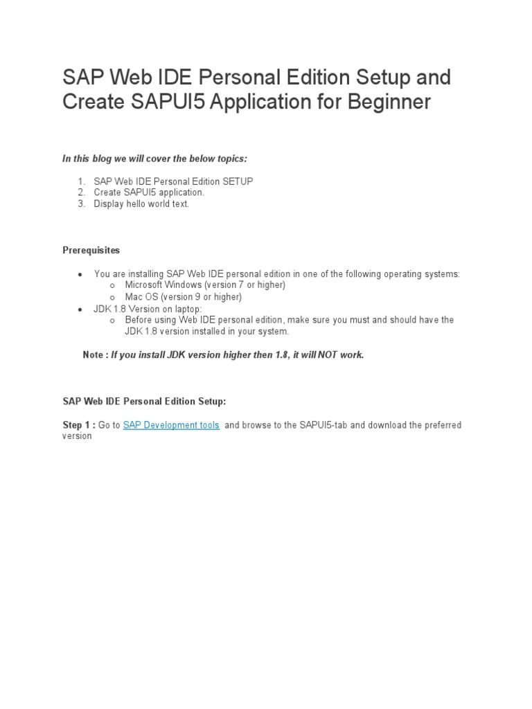 SAP Web IDE Personal Edition Setup and Create SAPUI5 Application For Beginner | PDF | Integrated ...