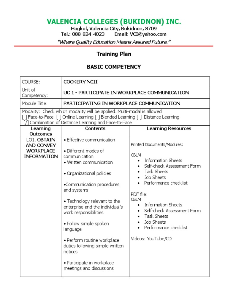 Training Plan VCI Template | PDF | Educational Technology ...