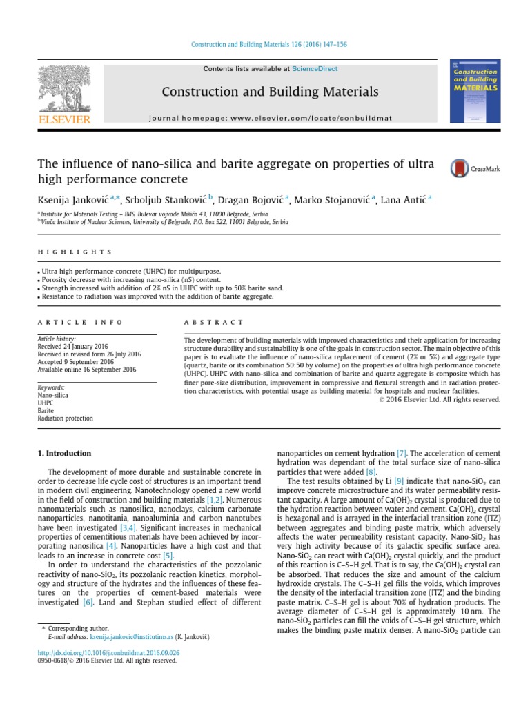 The Influence of Nanosilica and Barite Aggregate On Properties of Ultra ...