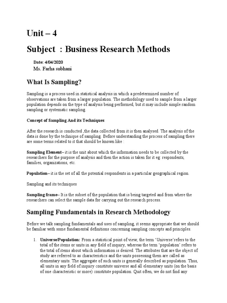 Sampling Fundamentals and Techniques in Business Research Methods | PDF | Sampling (Statistics ...