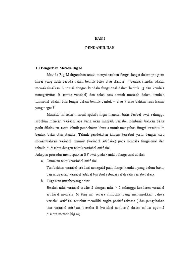 LAPORAN RO Metode Big M | PDF