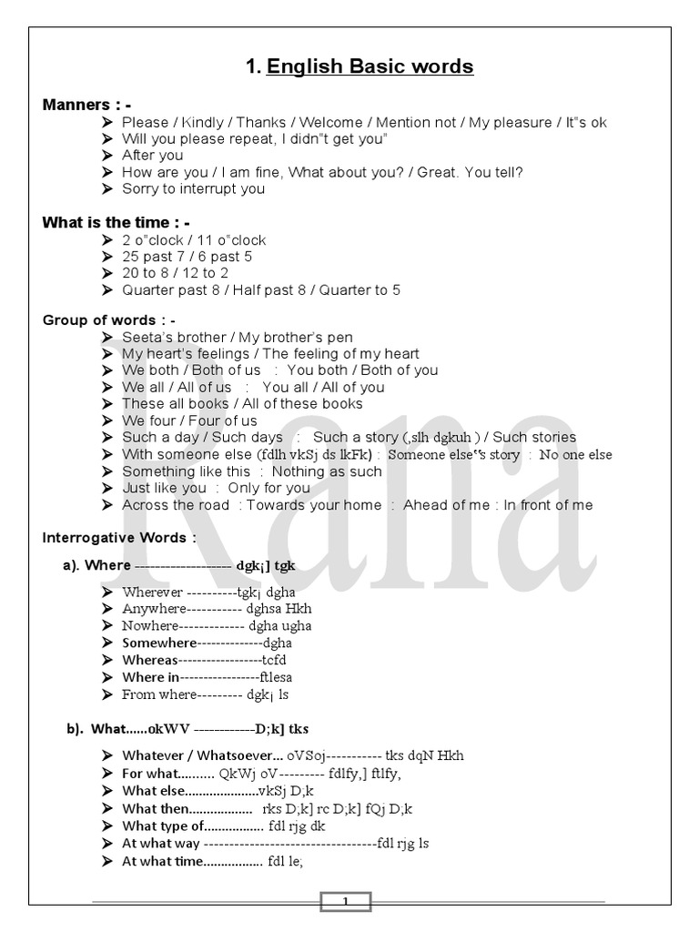 English Basic Words (Repaired) | PDF | Pronoun | Linguistic Morphology