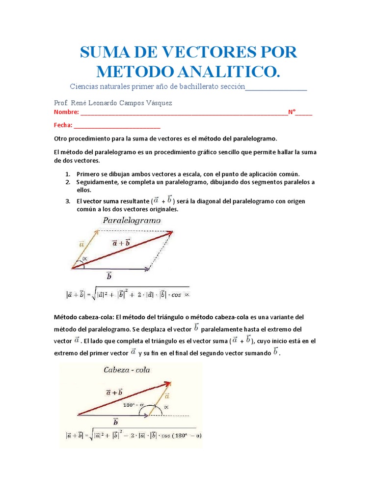 Metodo Analitico de Suma de Vectores | PDF | Vector Euclidiano | Triángulo