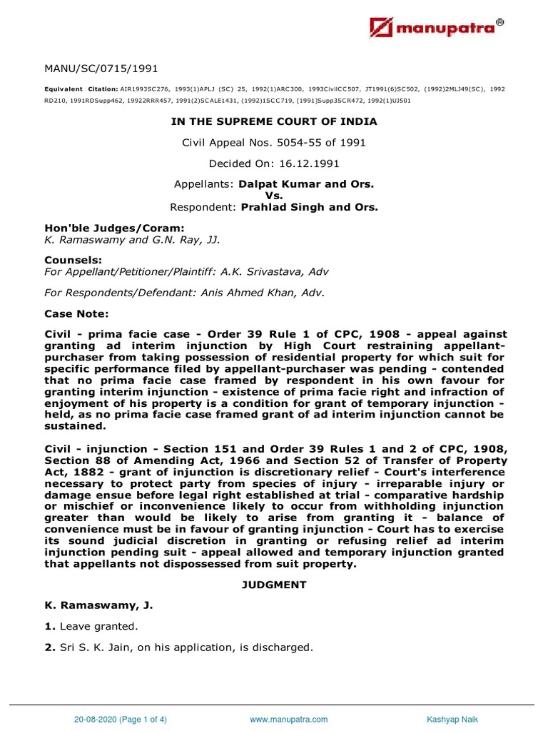 Dalpat Kumar and Ors Vs Prahlad Singh and Ors 1612s910713COM128931 PDF ...