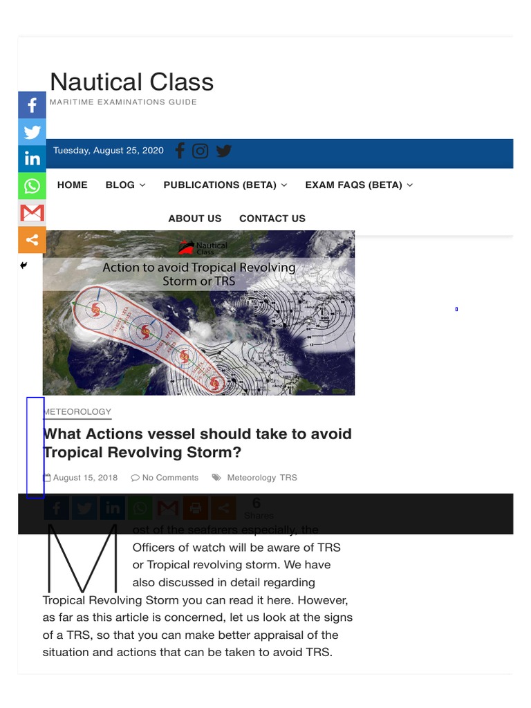 Actions a Vessel Should Take to Avoid a Tropical Revolving Storm ...