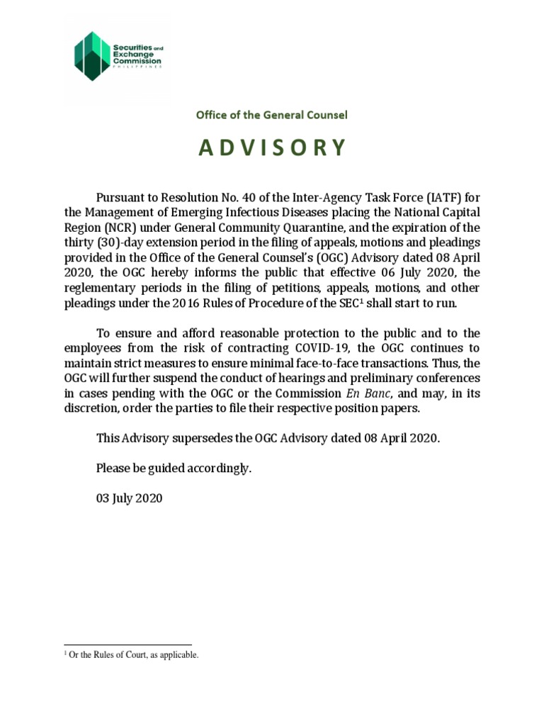 Advisory: Office of The General Counsel | PDF | Finance & Money ...