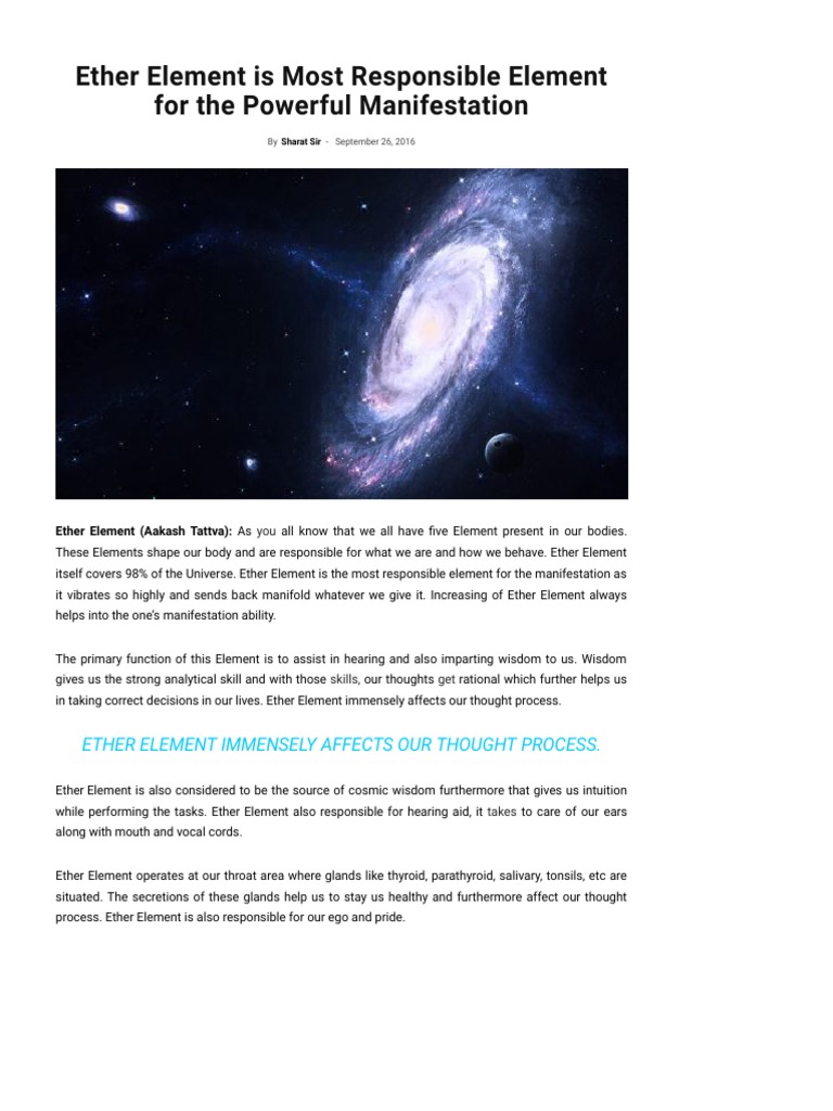 Ether Element Is Most Responsible Element For The Powerful ...