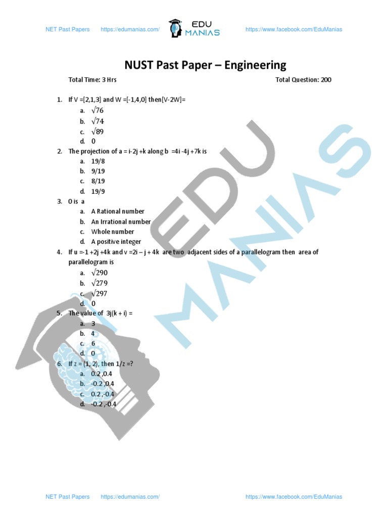 NUST-NET-Past-Paper-3 Eng | PDF